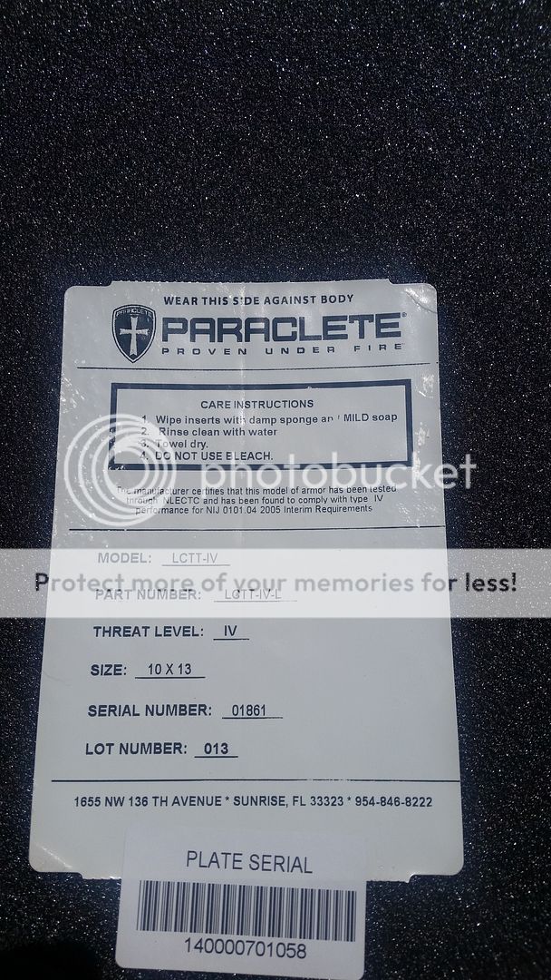 WTS: - Paraclete Lvl 4 Ballistic Plates 10x13 ESAPI cut multicurve ...